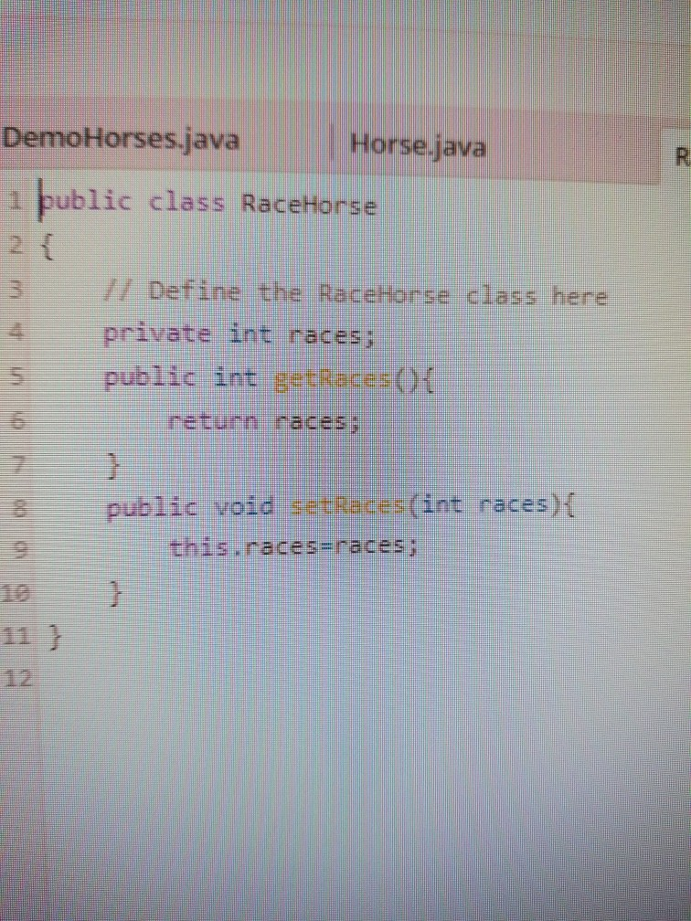 Solved Instructions Create a class named Horse that contains | Chegg.com