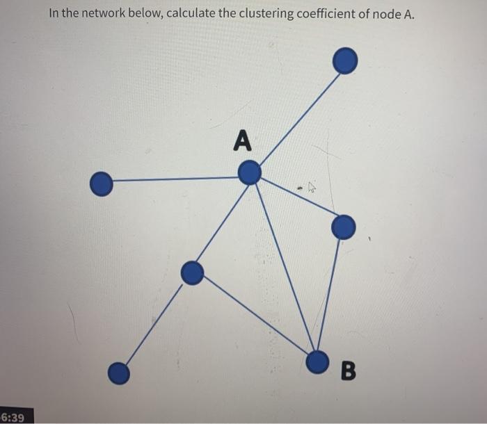 Solved In the network below, calculate the clustering | Chegg.com
