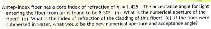 Solved A step- index fiber has a core index of refraction of | Chegg.com