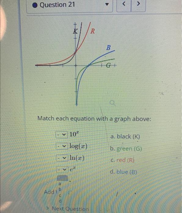 Solved Match each equation with a graph above: 10x a. black | Chegg.com