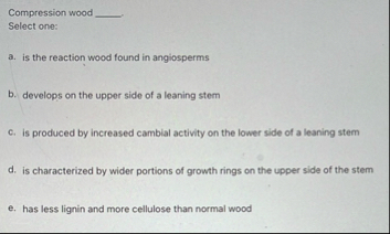 Solved Compression woodSelect one:a. ﻿is the reaction wood | Chegg.com