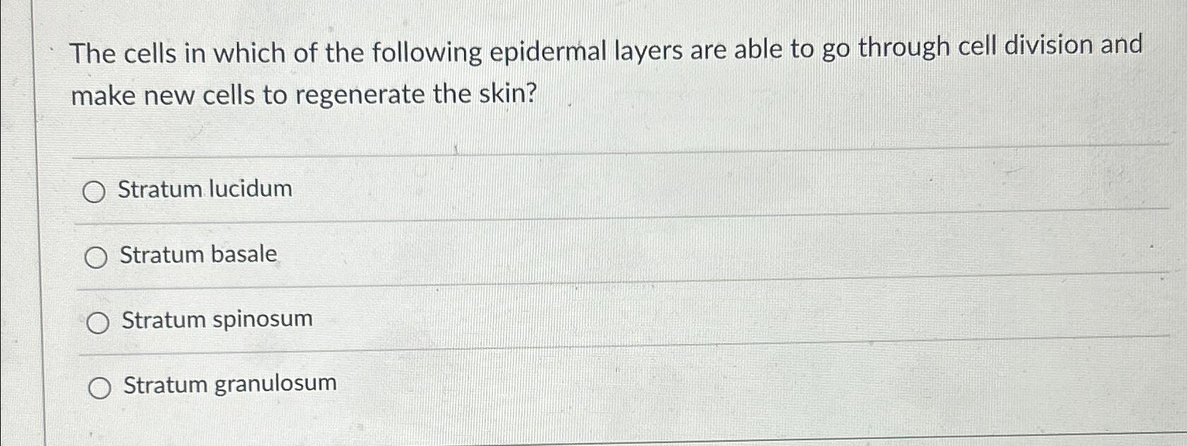 Solved The cells in which of the following epidermal layers | Chegg.com