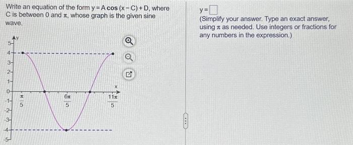 Solved Write an equation of the form y=Acos(x−C)+D, where C | Chegg.com