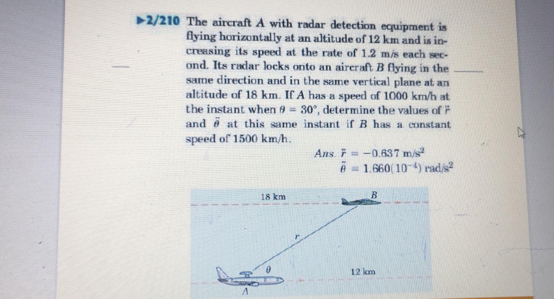 Solved 2/210 The aircraft A with radar detection equipment | Chegg.com