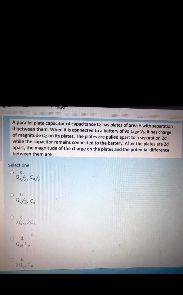 Solved A parallel plate capacitor of capacitance C0 has | Chegg.com