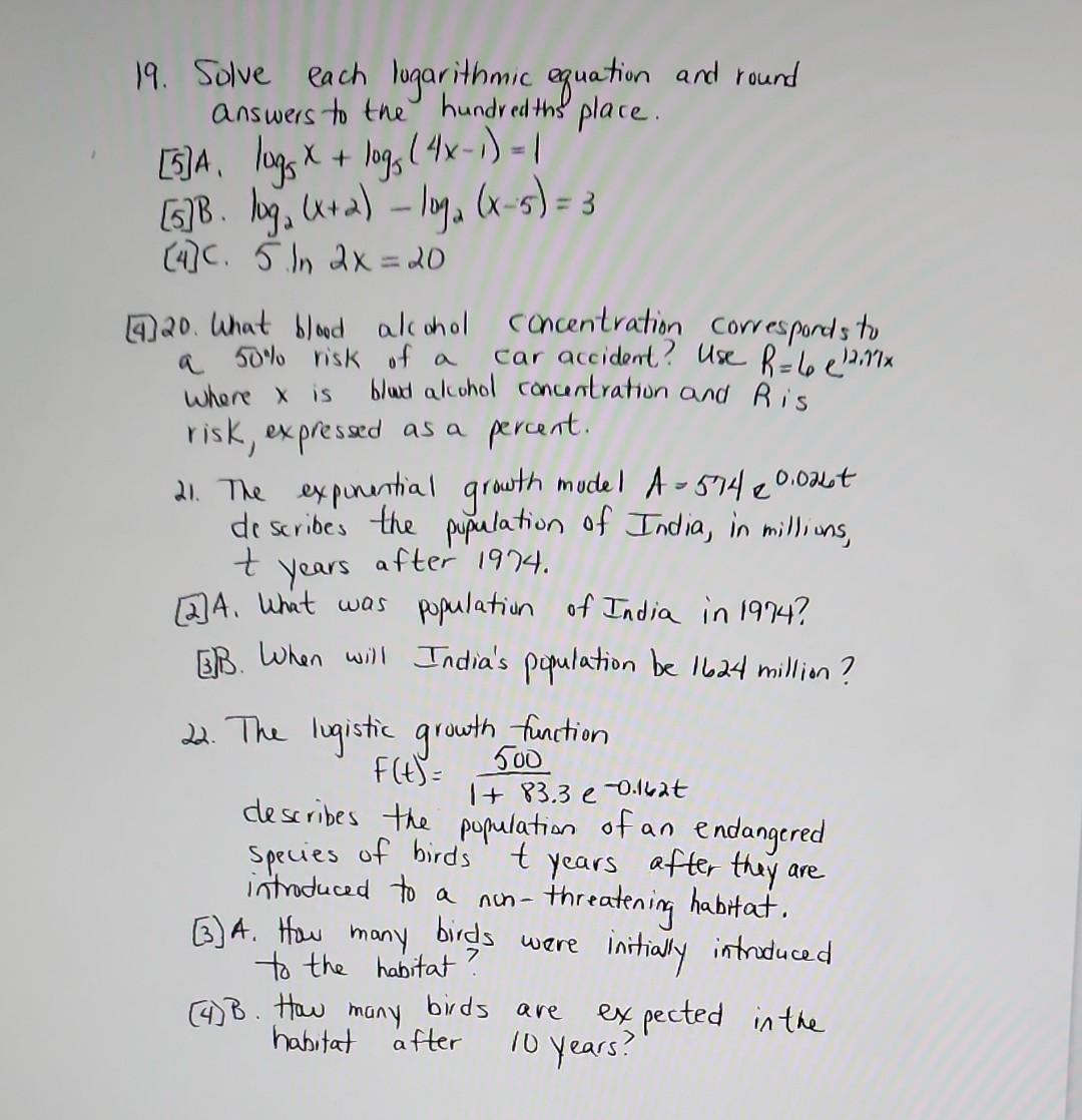Solved 19. Solve each logarithmic equation and round answers | Chegg.com