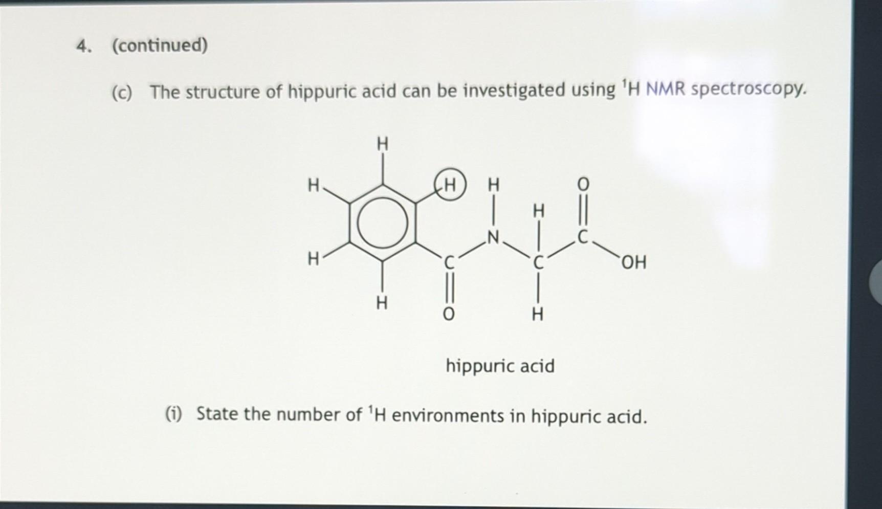 Solved (c) The structure of hippuric acid can be | Chegg.com