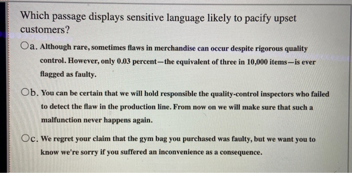 Solved Which passage displays sensitive language likely to | Chegg.com