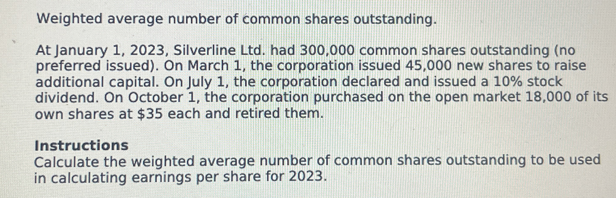Weighted average number of common shares | Chegg.com