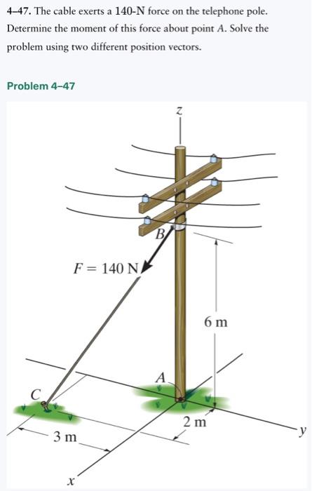 Solved 4-47. The cable exerts a 140−N force on the telephone | Chegg.com