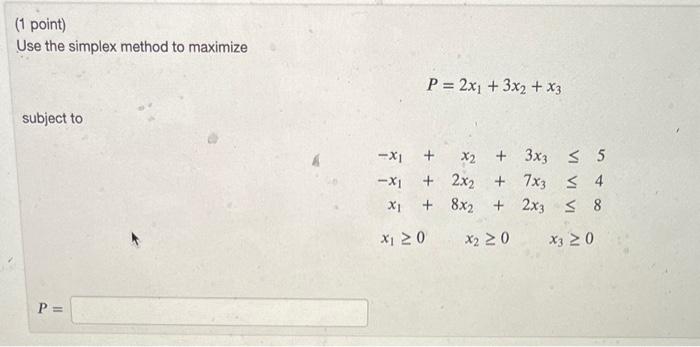 (1 point) Use the simplex method to maximize | Chegg.com