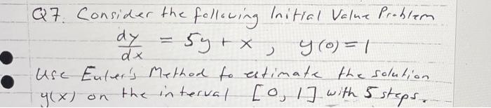 Solved Q7. Consider the following Initial Value Problem | Chegg.com