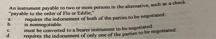 Solved An instrument payable to two or more persons in the | Chegg.com