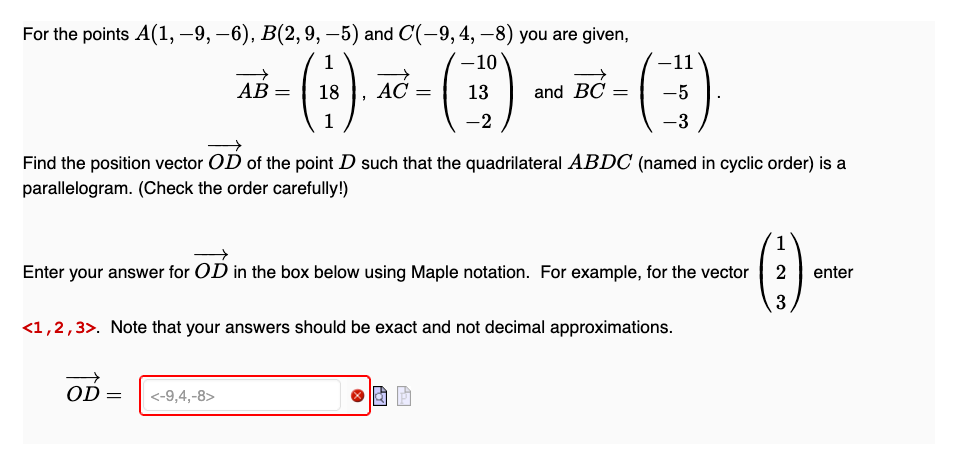 Solved For the points A(1,-9,-6),B(2,9,-5) ﻿and C(-9,4,-8) | Chegg.com