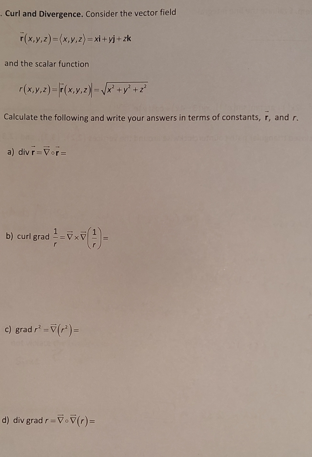 Solved please solve all parts. ﻿Curl and Divergence. | Chegg.com