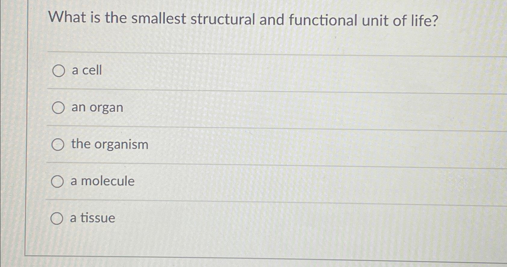 Solved What is the smallest structural and functional unit | Chegg.com
