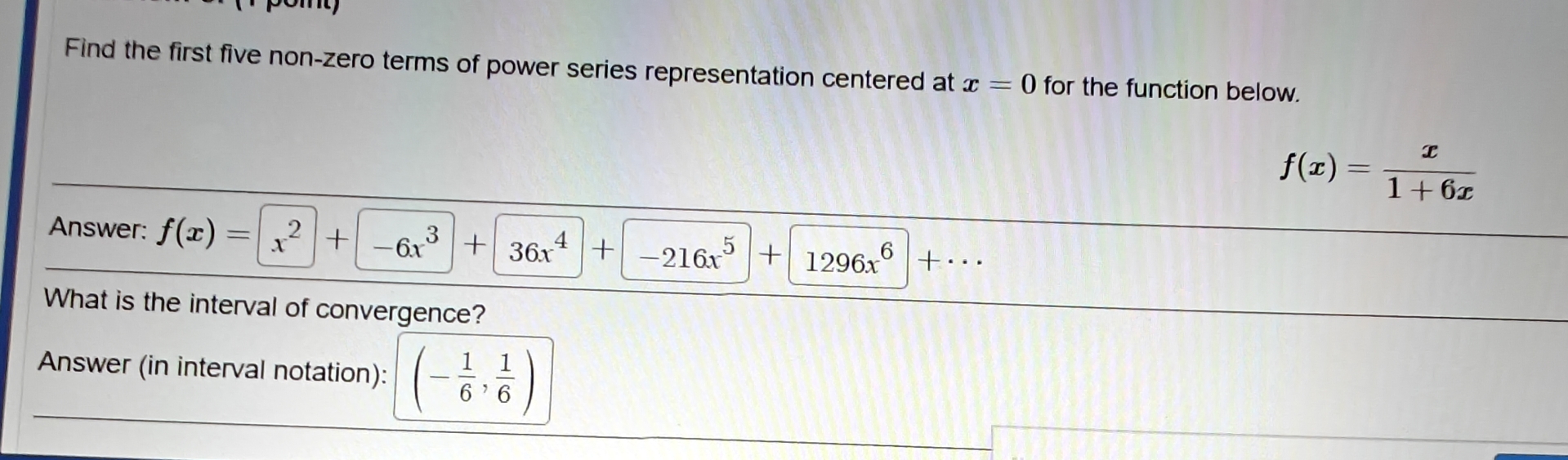 Solved Find the first five non-zero terms of power series | Chegg.com
