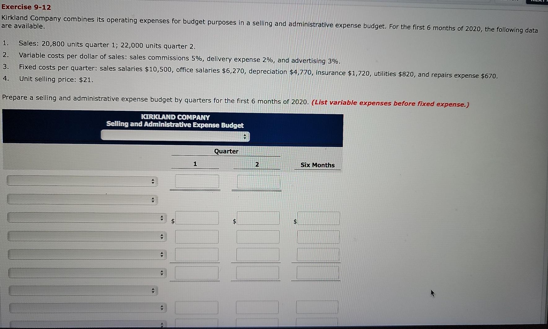 Solved Exercise 9-12 Kirkland Company combines its operating | Chegg.com