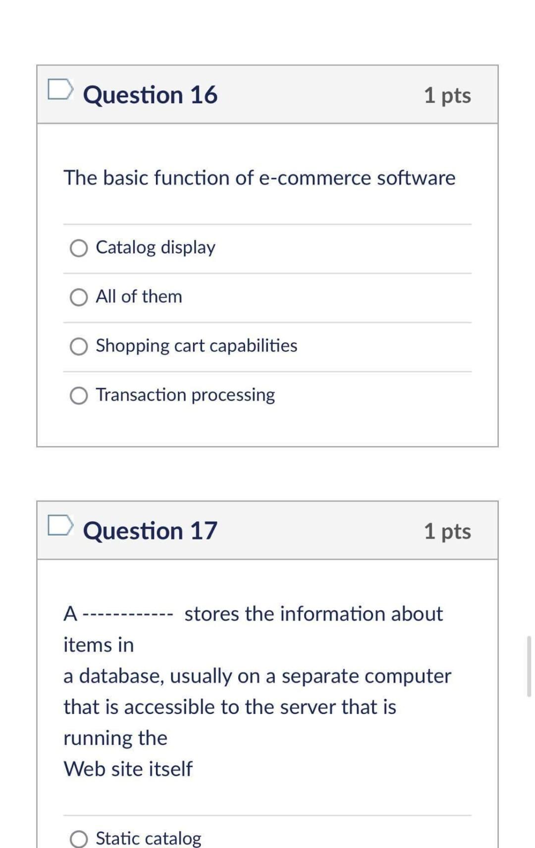 Solved Question 16 1 pts The basic function of e-commerce | Chegg.com