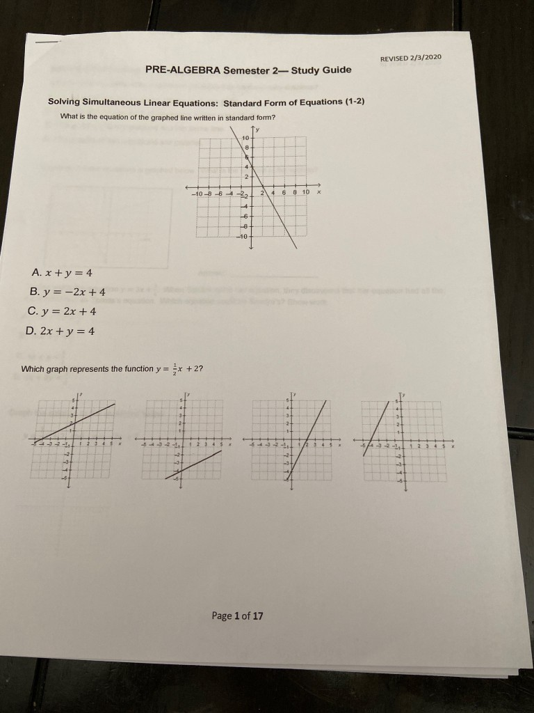Solved REVISED 2/3/2020 PRE-ALGEBRA Semester 2-Study Guide | Chegg.com