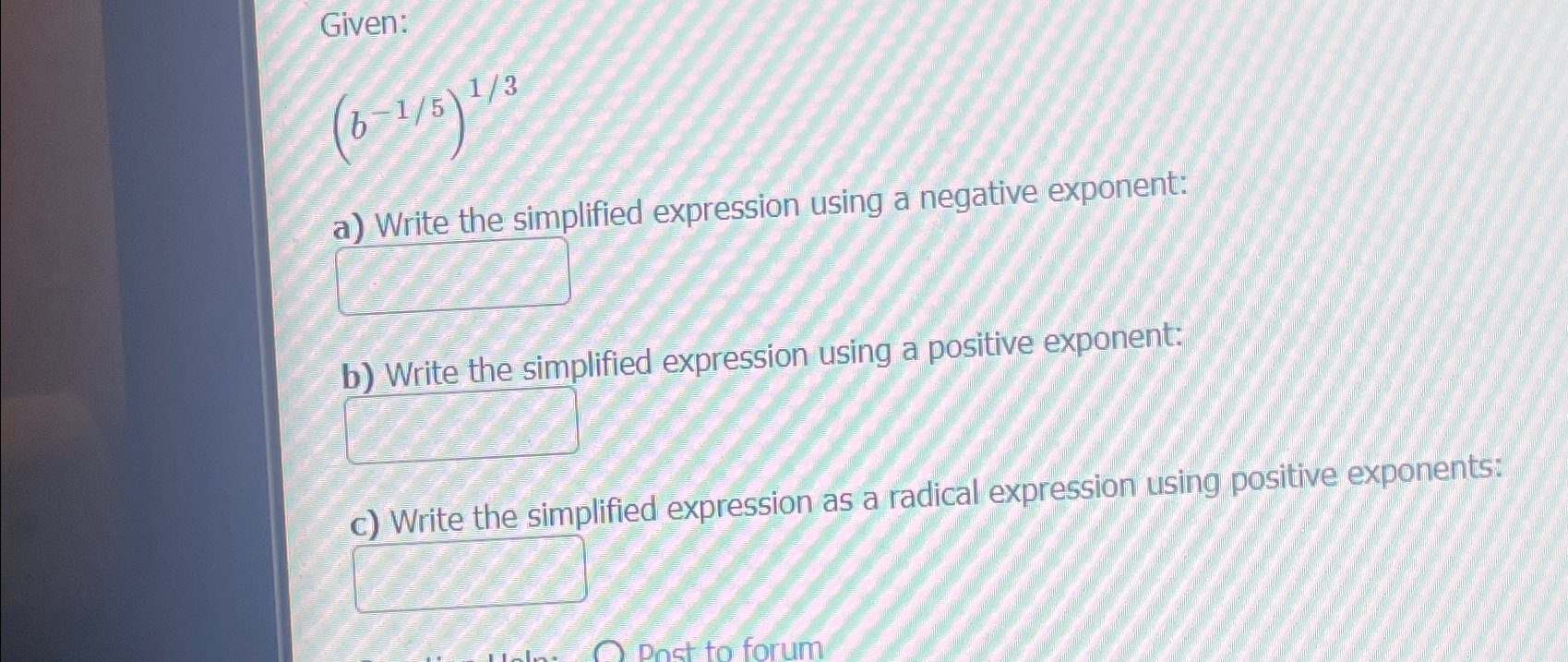 Solved Given:(b-15)13a) ﻿Write the simplified expression | Chegg.com