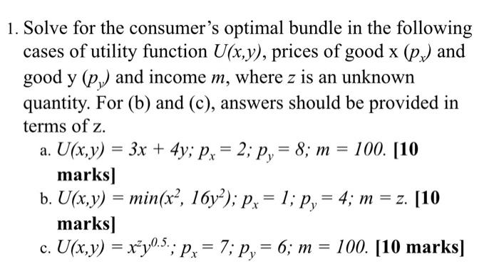 Solved Solve for the consumer’s optimal bundle in the | Chegg.com
