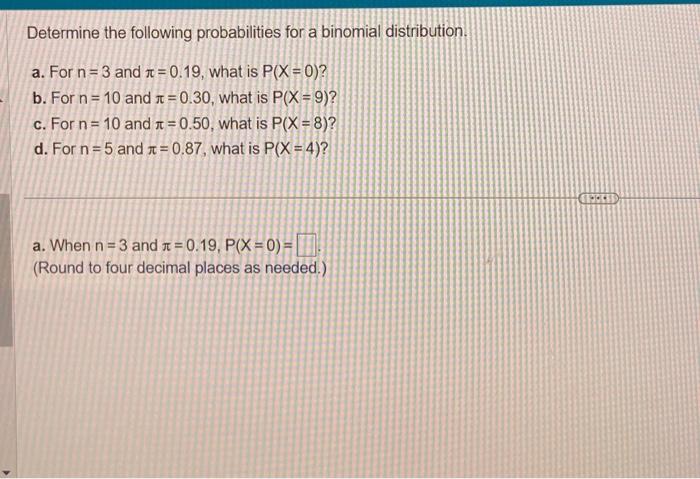 Solved Determine the following probabilities for a binomial | Chegg.com