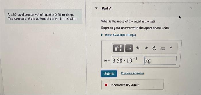 Solved A 1.50-m-diameter vat of liquid is 2.80 m deep. The | Chegg.com