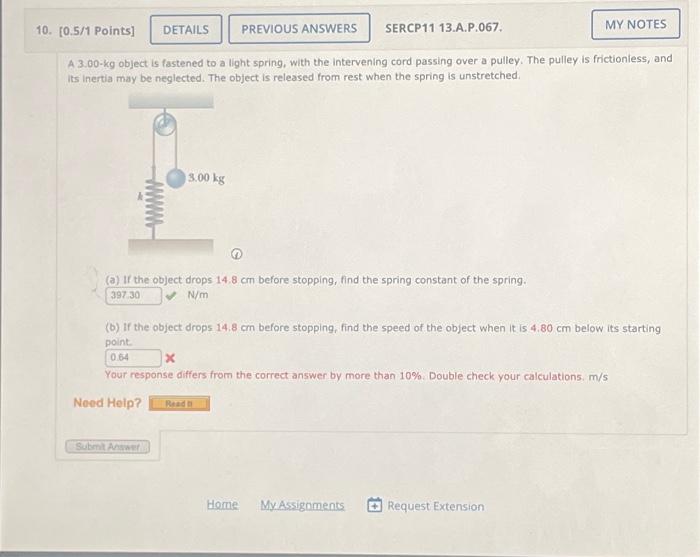 Solved A 3.00 kg object is fastened to a light spring, with | Chegg.com