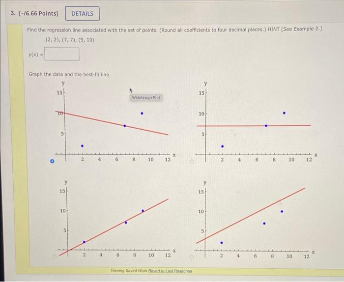 Solved Find the regression line associated with the set of | Chegg.com