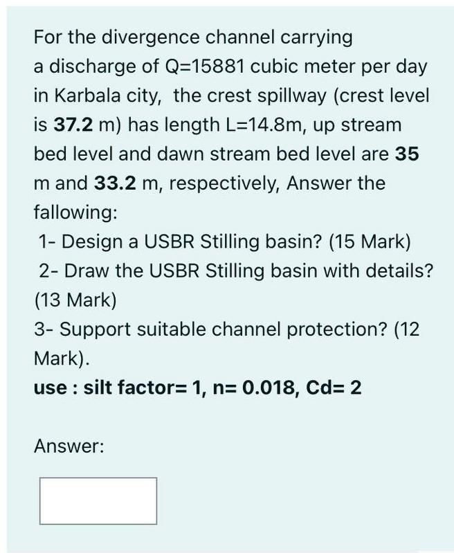 For the divergence channel carrying a discharge of | Chegg.com
