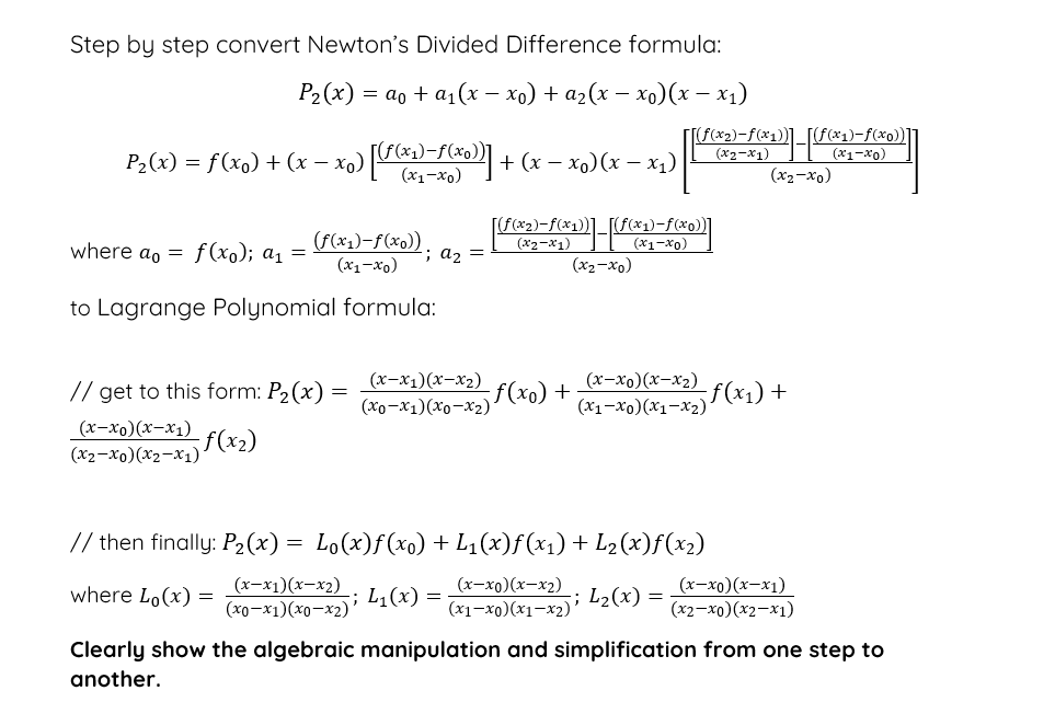 Solved Step by step convert Newton's Divided Difference | Chegg.com