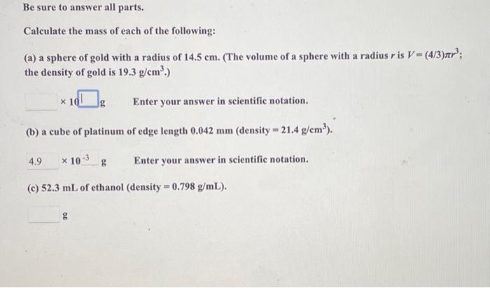 Solved Calculate the mass of each of the following: (a) a | Chegg.com
