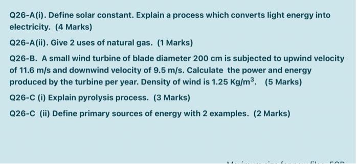 Solved Q26-A(i). Define solar constant. Explain a process | Chegg.com