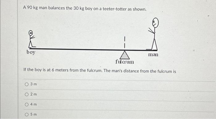Solved A 90 kg man balances the 30 kg boy on a teeter-totter | Chegg.com