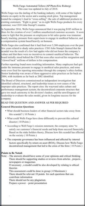 Solved Wells Fargo Aulomated Tellers (AP Photo Eric Risberg) | Chegg.com