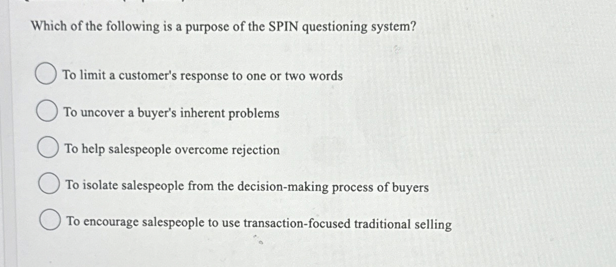Solved Which of the following is a purpose of the SPIN | Chegg.com