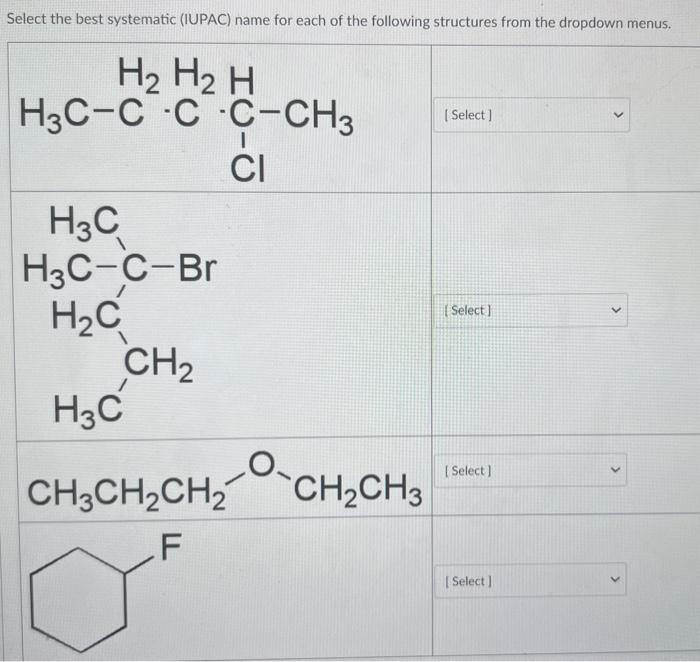 Solved Select the best systematic (IUPAC) name for each of | Chegg.com