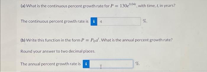 Solved (a) What is the continuous percent growth rate for P | Chegg.com