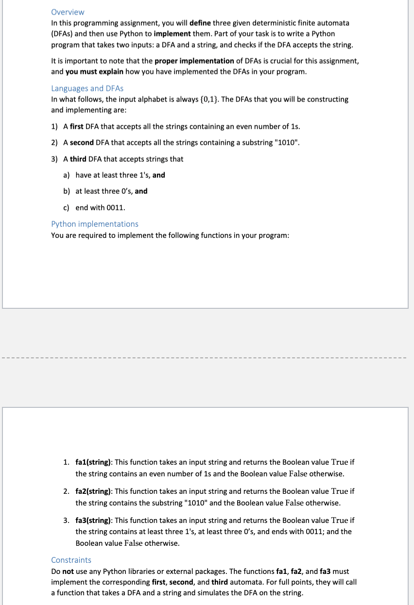 Solved 1. ﻿fa1(string): This function takes an input string | Chegg.com
