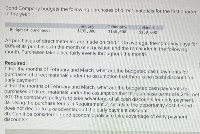 Solved Bond Company budgets the following purchases of | Chegg.com