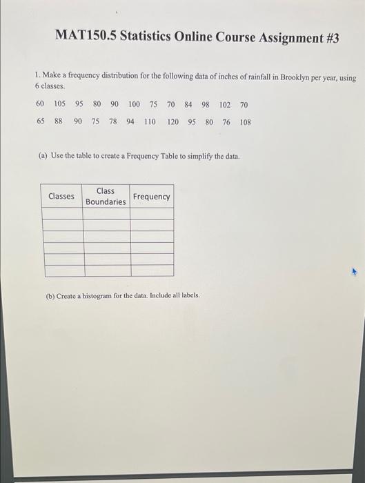 Solved MAT150.5 Statistics Online Course Assignment #3 1. | Chegg.com