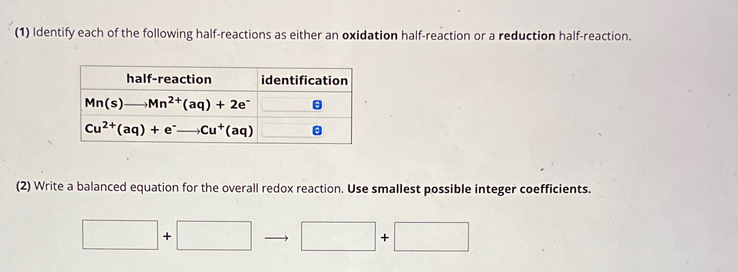 Solved 1 ﻿identify Each Of The Following Half Reactions As