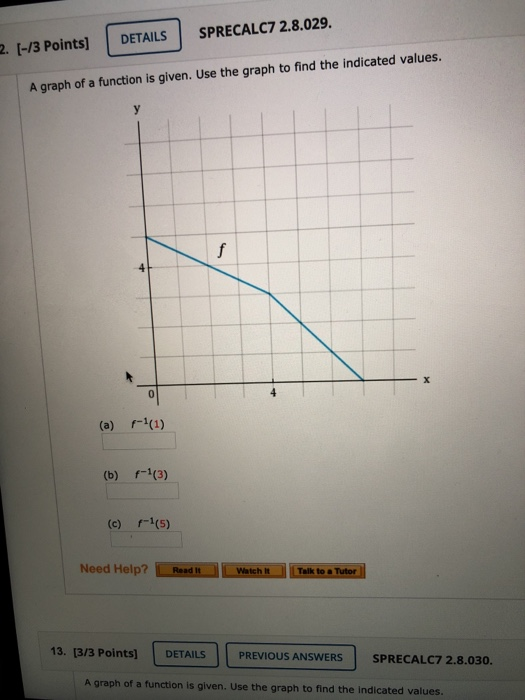 Solved DETAILS SPRECALC7 2.8.029. 2. (-/3 Points) A graph of | Chegg.com