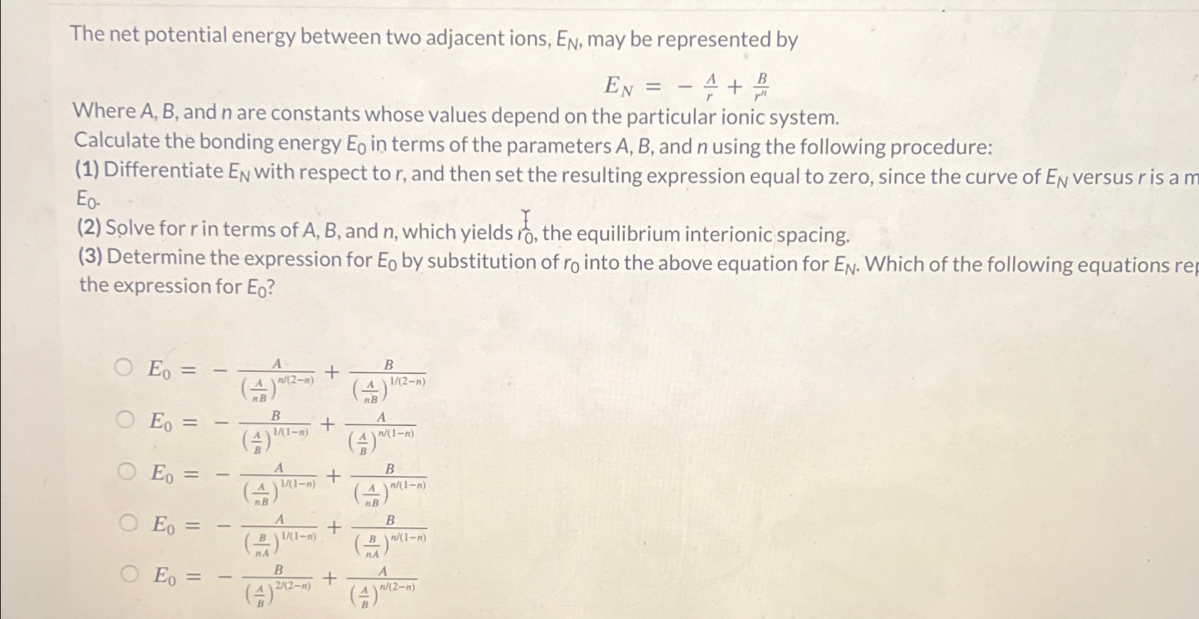 Solved The net potential energy between two adjacent ions, | Chegg.com