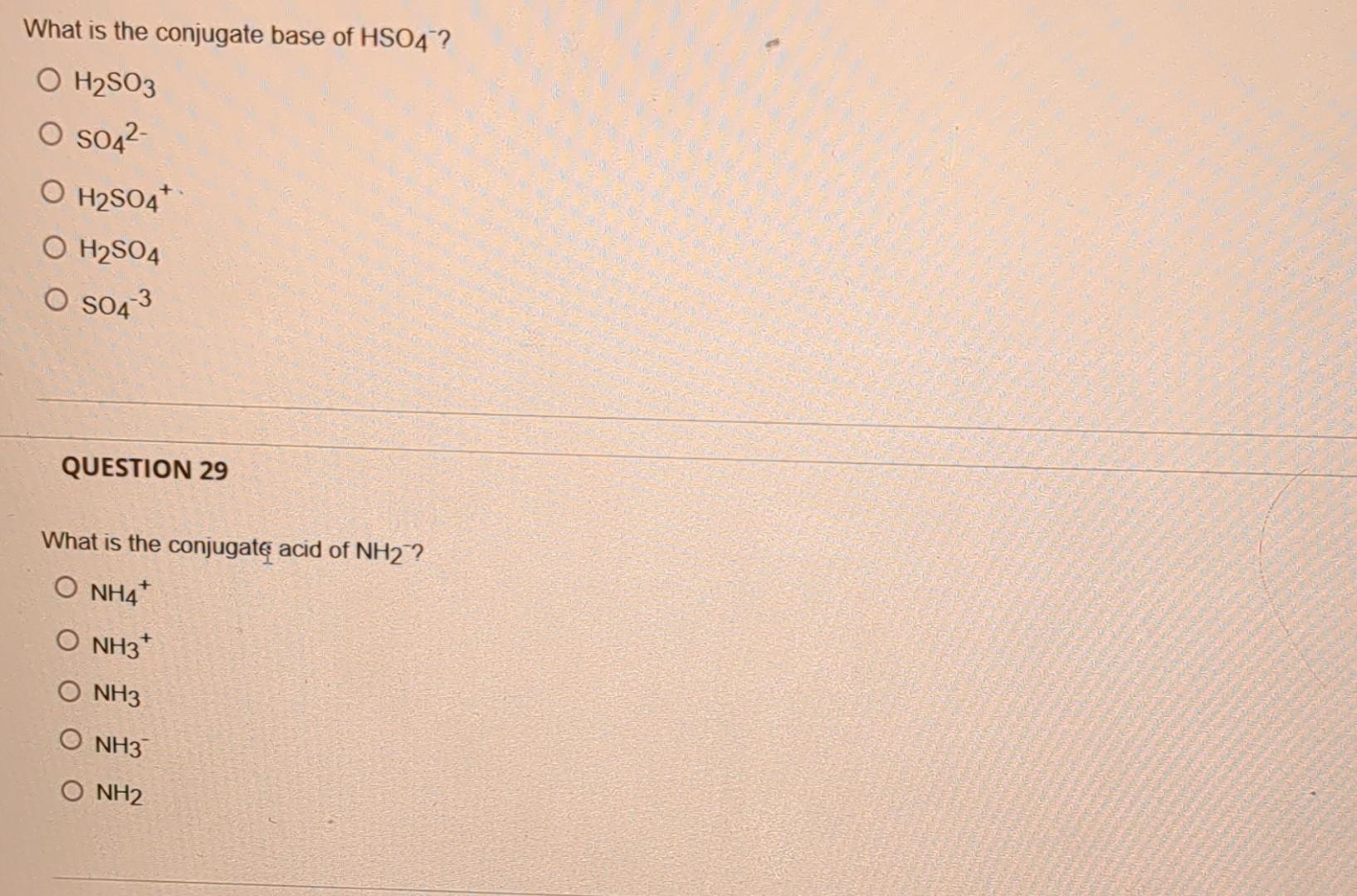 Solved What is the conjugate base of HSO4−? H2SO3 SO42− | Chegg.com