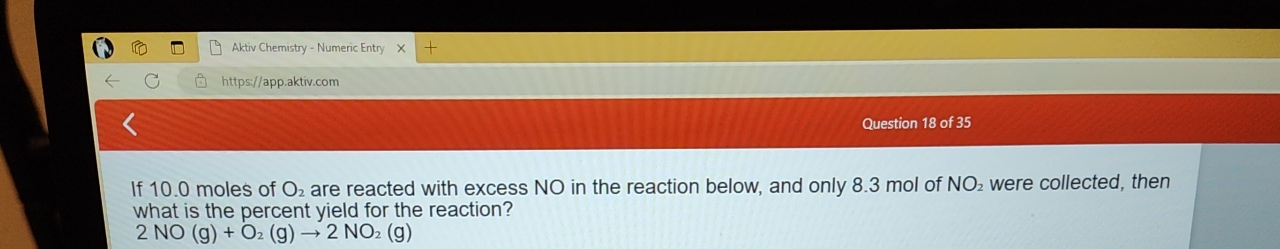 Solved If 10.0 moles of O_(2) are reacted with excess NO in | Chegg.com
