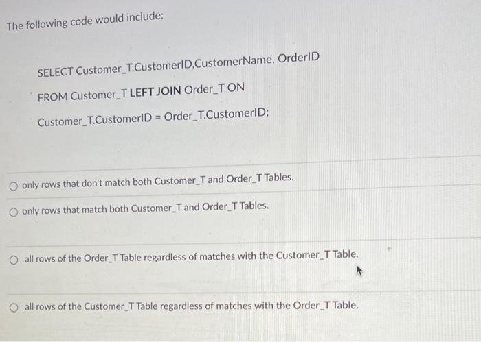 Solved The following code would include: SELECT | Chegg.com