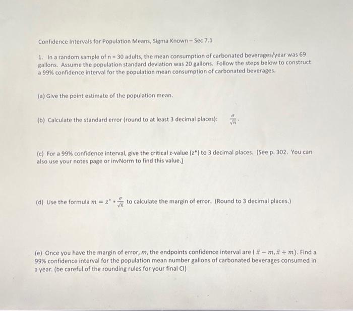 Solved Confidence Intervals for Population Means, Sigma | Chegg.com