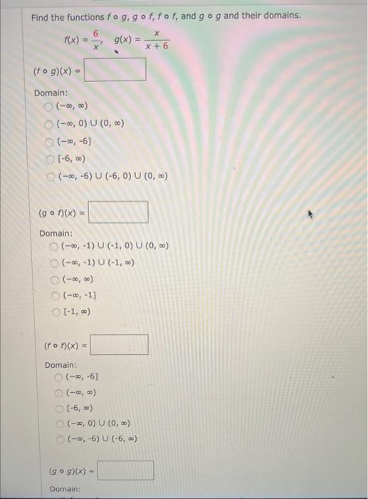 Solved Find the functions f∘g,g∘f, fo f, and g∘g and their | Chegg.com